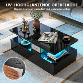 Costway LED konferenční stolek Moderní 2patrový s vysokým leskem, černý