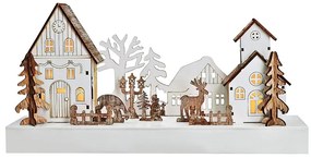 SOLIGHT LED vánoční vesnička, 34x17cm, dřevo, 4 LED, 2x AA