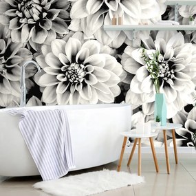 Tapeta nádherné květiny v černobílém - 225x150 cm