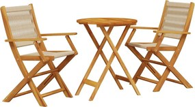 3dílný bistro set béžový polypropylen a masivní dřevo 3281795