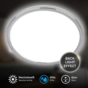 LED svítidlo BRILONER Pulap průměr 29,3cm 18W IP54 neutrální bílá chrom 3872018