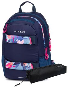 Oxybag studentský batoh + etue oxy sport flowers blue