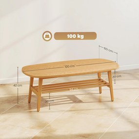 HOMCOM Konferenční stolek do obývacího pokoje s úložným prostorem, stolík do obývacího pokoje, ložnice, 120 x 60 x 42 cm, přírodní dřevo