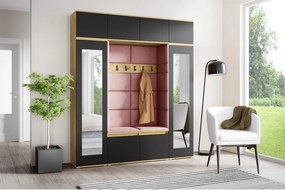 Eka Předsíňová stěna s čalouněnými panely Trinity 32 - Dub Artisan s černou / Tmavá růžová 2323