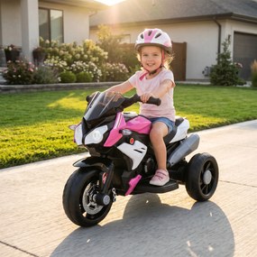 HOMCOM Elektrická dětská motorka, světla a zvuky, 3 km/h, dobíjecí, plast a kov, růžová/bílá