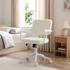 HOMCOM Kancelářská židle z beránkového fleecu, otočná židle s 360° otočnou funkcí, naklápěcí funkcí, výškově nastavitelná, s PU kolečky, krémově bílá