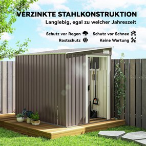 Outsunny Kovový sklad nářadí 2,81 m² 154x206,5x181 cm Nářaďový přístřešek se skloněnou střechou, základna 845-983V00LG