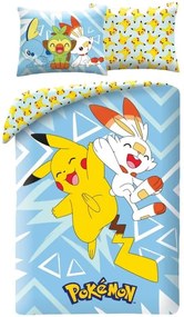 Ložní povlečení z mikrovlákna Pokémoni Pikachu, Scorbunny, Grookey a Sobble - 140 x 90 cm + 70 x 90 cm