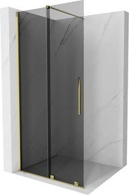 Mexen Velar, sprchová zástěna s posuvnými dveřmi Walk-in 100 x 200 cm, 8mm šedé sklo, zlatá lesklá, 871-100-000-43-50