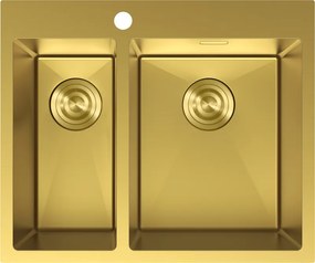 Mexen Flexo, 1.5-komorový nerezový dřez 610 x 510 mm, broušená zlatá, 6446611500-55