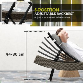 Outsunny ratanové lehátko ve tvaru S – 5polohové nastavení s opěrkou hlavy, prodyšná UV‑odolná síť, odolné vůči počasí – světle šedé