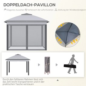 Outsunny skládací pavilon, zahradní pavilon, kov a plátno, síťové závěsy, odvodňovací otvory, 330D x 330Š x 288V cm, šedý 84C-300V01GY