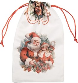 Látkový vánoční pytlík Santa s děvčátkem - 14*1*22 cm