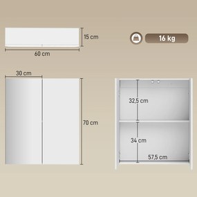 kleankin zrcadlová skříňka se 2 dvířky 60 × 15 × 70 cm