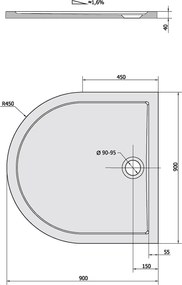 Polysan sprchová vanička 90 x90 cm půlkruh litý mramor bílá 50511