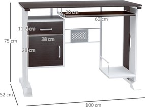HOMCOM Moderní počítačový stůl 100Š x 52H x 75V cm Černý ořech a bílá
