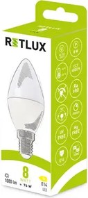 RETLUX RLL 630 C37 E14 candle 8W / 1080 lm / 4000K - studená bílá / D