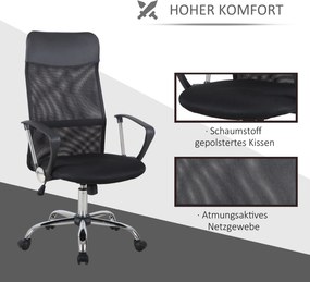 Kancelářská židle HOMCOM se síťovinou, výškově nastavitelná kancelářská židle, ergonomická herní židle, otočná židle s houpací funkcí, černá | Aosom.…