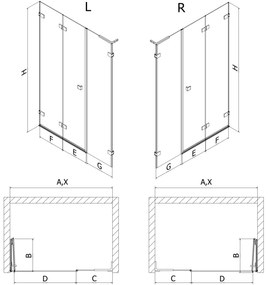 Mexen Lunar-F, L pravé sklápěcí sprchové dveře 130 cm, 8mm čiré sklo, ocelový profil, 836SL-130-050-97-00-P