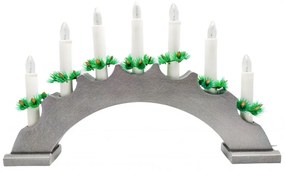 Vánoční dřevěný svícen ve tvaru oblouku, stříbrná, 7 svíček, teplá bílá