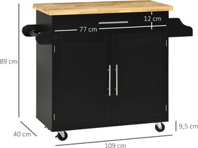 HOMCOM Kuchyňský vozík Servírovací vozík s pracovní deskou a stojanem na kořenky Držák na ručníky do obývacího pokoje a jídelny 109x40x89cm |