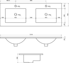 Sapho Slim 1601-150 keramické dvojumyvadlo nábytkové 150 x 46 cm