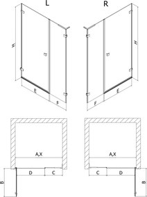 Mexen Lunar-B, L Otočné levé sprchové dveře 140 cm, 8mm čiré sklo, broušený grafit profil, 832SL-140-050-66-00-L
