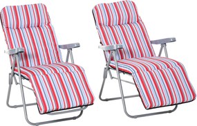 Outsunny lehátko sada 2 lehátek s polštářem skládací nastavitelné opěradlo ocel+polyester červená 60 x 75 x 65-102 cm| Aosom