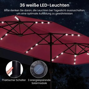 Costway Dvojitý slunečník se stojanem a LED světly a UPF 50+ vínově