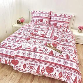 Povlečení bavlněné Vánoční povlečení Santa červený TiaHome - 1x Polštář 90x70cm, 1x Přikrývka 140x200cm