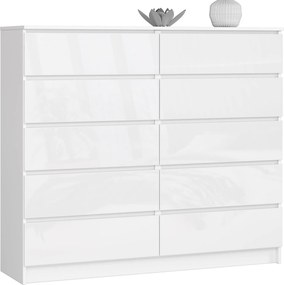 Komoda K140 10SZ bílá/bílý lesk