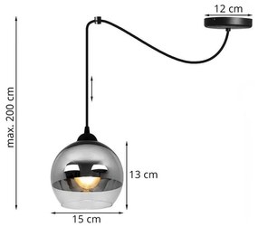 Závěsné svítidlo BERGEN SPIDER, 1x chromové/transparentní skleněné stínítko (fi 15cm)