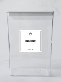 BULGUR – bílá samolepka na dózu, tučné písmo, 5 × 5 cm | DomaLEP