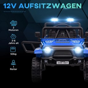 AIYAPLAY HOMCOM Elektrické dětské auto, terénní vozidlo 12 V 3-5 km/h s připojením na hudbu, dětské vozidlo s dálkovým ovládáním 2.4G, světlomety, kl…