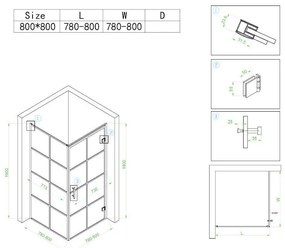 BPS-koupelny Čtvercový sprchový kout HYD-SK10A 80x80 černý/transparent + vanička HYD-OSV-SXL02A bílá