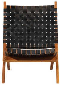 Skládací relaxační židle černá pravá kůže - Default Title