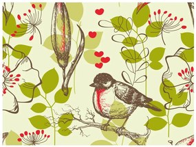 Fototapeta - Bird and lilies vintage pattern