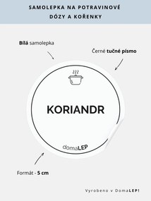 Samolepka na kořenky KORIANDR bílá 5 cm tučné písmo