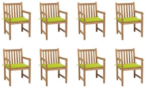 vidaXL Zahradní židle 8 ks jasně zelené podušky masivní teak