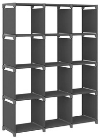 Výstavní police s 12 přihrádkami šedá 103 x 30 x 141 cm textil 322616