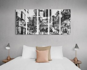 5-dílný obraz abstraktní panoráma města v černobílém provedení Varianta: 100x50