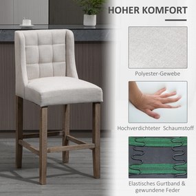 HOMCOM Barová židle sada 2 moderních kuchyňských židlí s nízkým opěradlem, lněný dotek, kaučukové dřevo, béžová barva, 47x50x101cm pro jídelní kout |…
