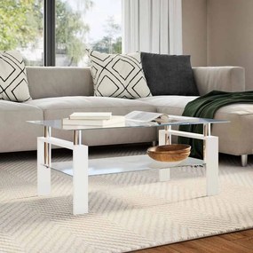 Konferenční stolek bílý a průhledný 95x55x40 cm tvrzené sklo 330304