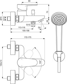 Ideal Standard Cerafine O - Vanová baterie nástěnná se sprchovým setem, chrom BC706AA