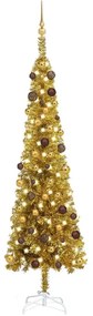 Úzký vánoční stromek s LED diodami a sadou koulí zlatý 210 cm,  3078047 HangarStore.cz