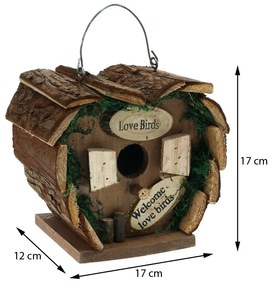 Ptačí budka Love Birds, 17x17x12 cm, dřevo, hnědá