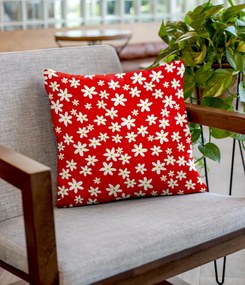 Ervi povlak na polštář bavlněný -  květinky na červeném