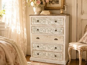 Dřevěná komoda se šuplíky a ornamenty - 85*36*120 cm