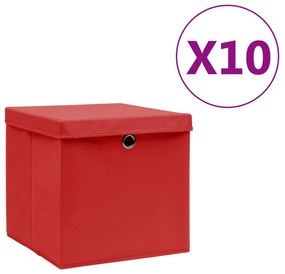 Úložné boxy s víky 10 ks 28 x 28 x 28 cm červené 325222