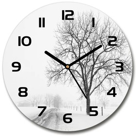 Wallmuralia Skleněné hodiny na stěnu Strom zima fi 30 cm